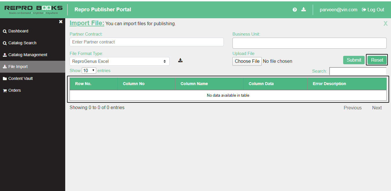 File Import - ReproPublisher